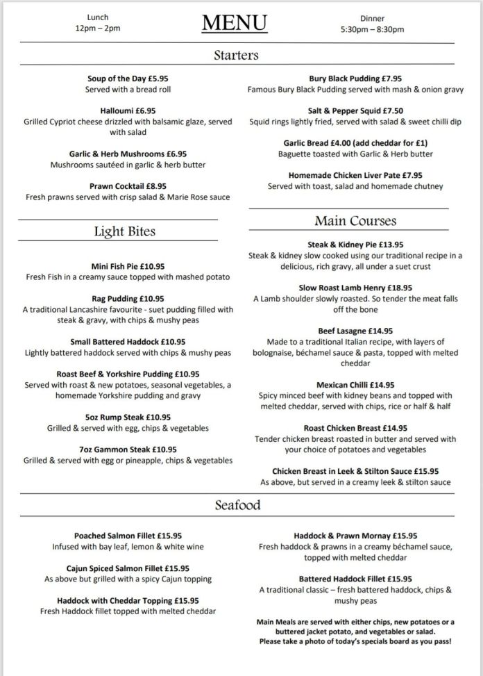 Menu | The White House Pub & Restaurant