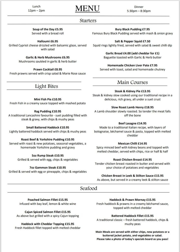 Menu | The White House Pub & Restaurant