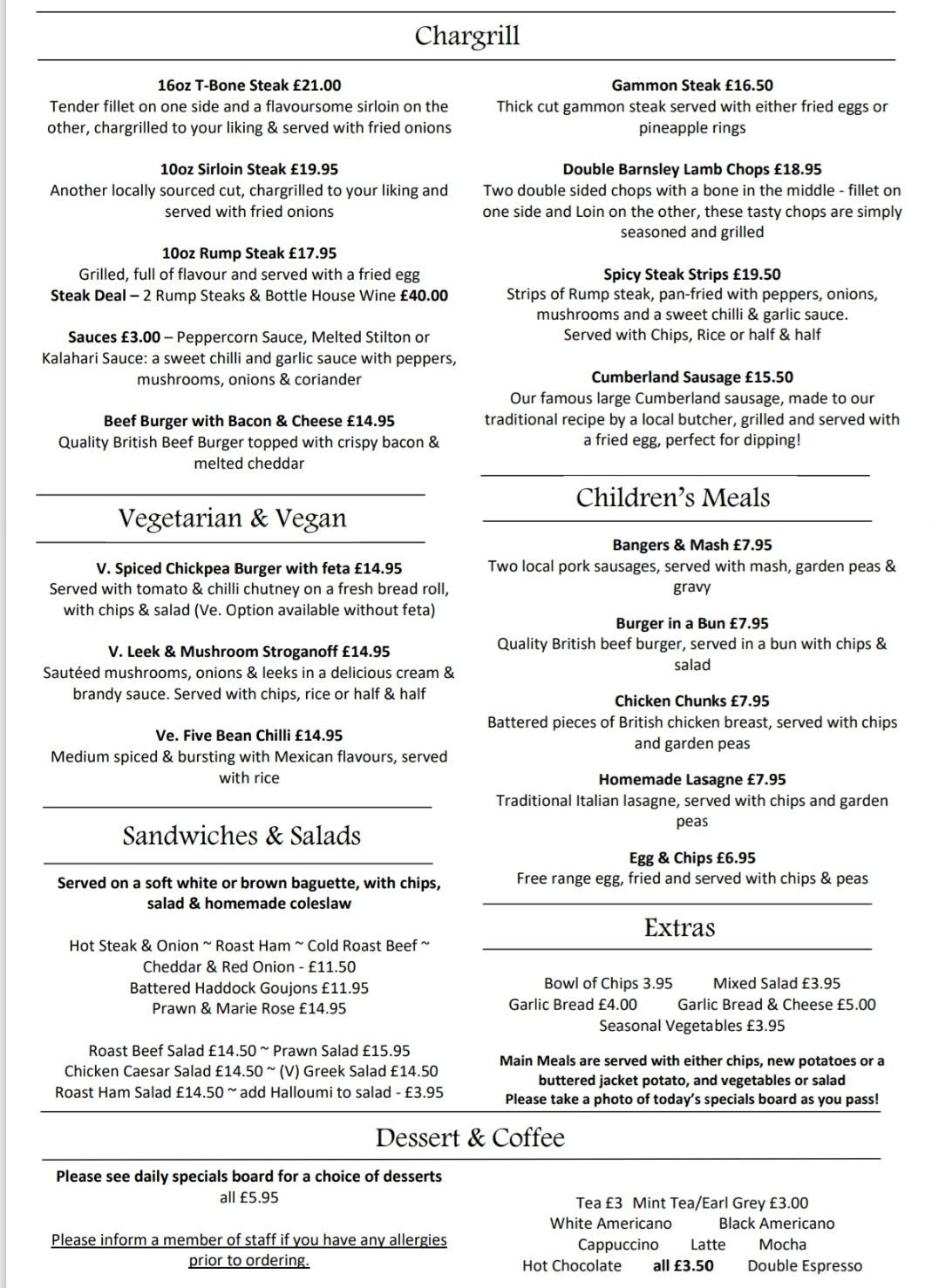 Menu | The White House Pub & Restaurant